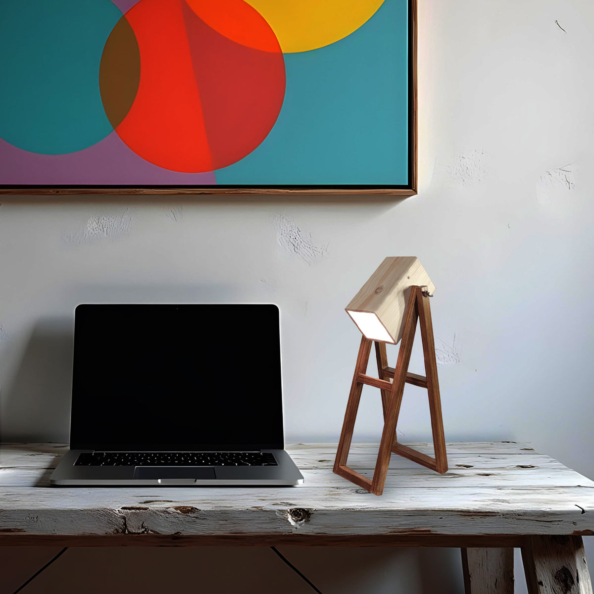 Focal Brown Wooden Table Lamp with Beige Wooden Lampshade — Symplify